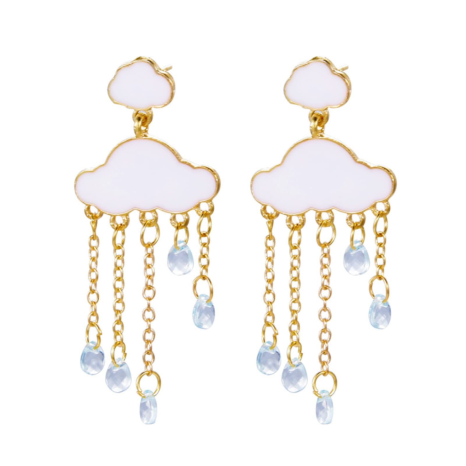 coadipress Cloud Earrings for Women Fashion s925 Silver Needle Long Tassel Gold Plated Raindrop Pearl Dangle Drop Statement Studs Earrings Jewelry (Big Cloud Tassel)