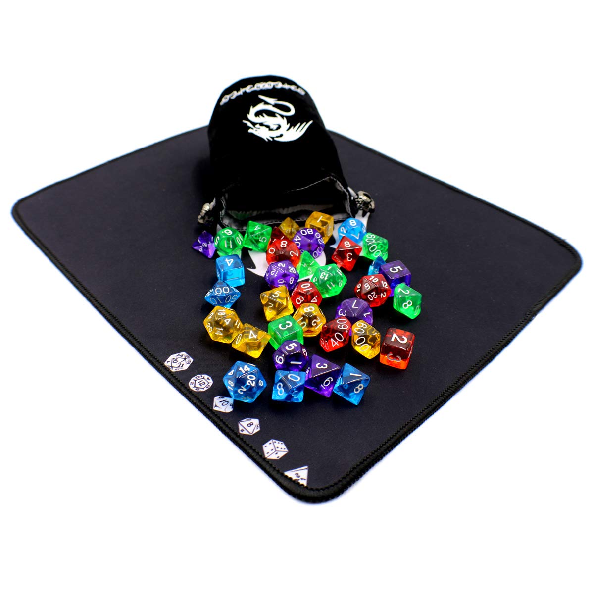 Polyhedral D20 Die Sets for D&D with Play Mat and Dice Bag