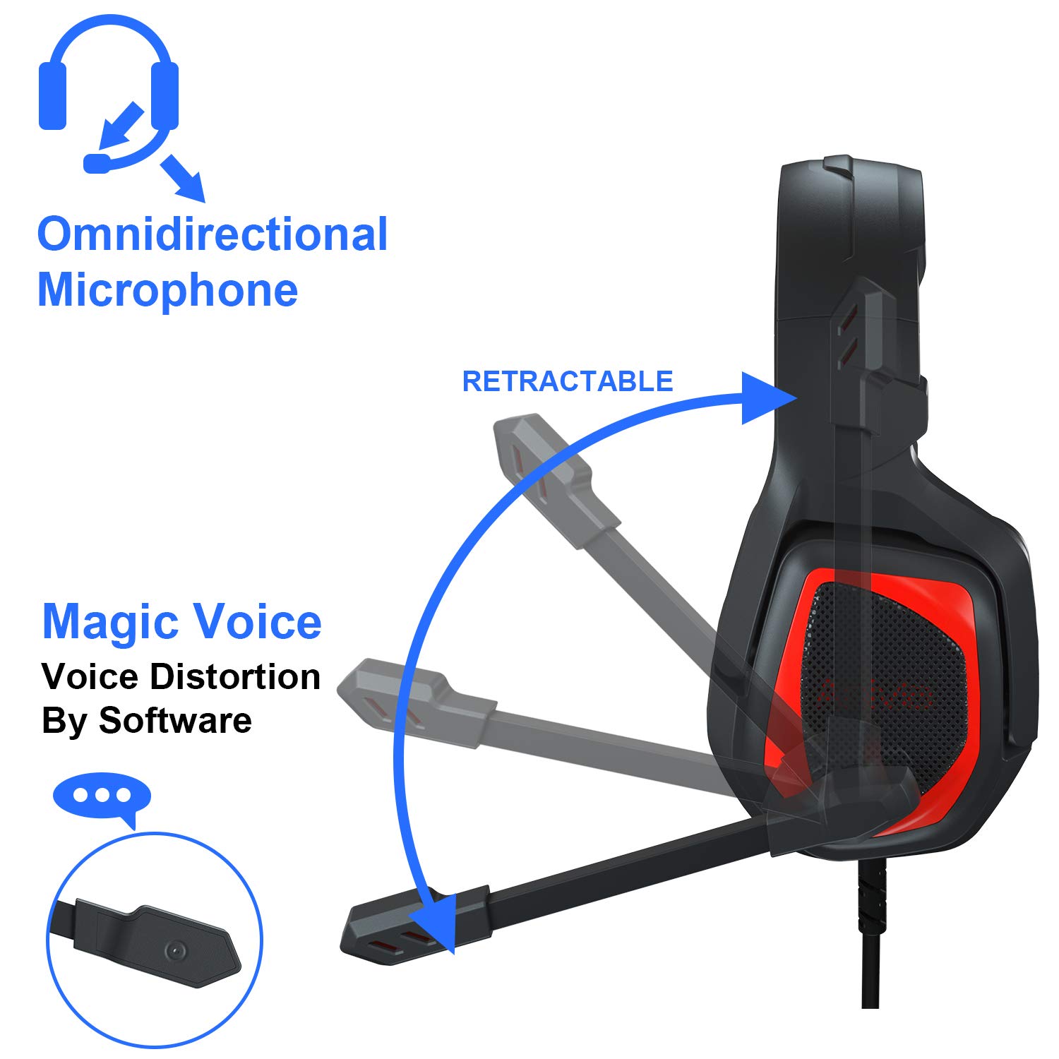Computer Over Ear Headphones Wired with Microphone - Stereo Headset Gaming Headsets with Soft Memory Earmuffs, Noise Canceling, 3.5mm Audio-Jack for Multi-Platforms (Black Red)