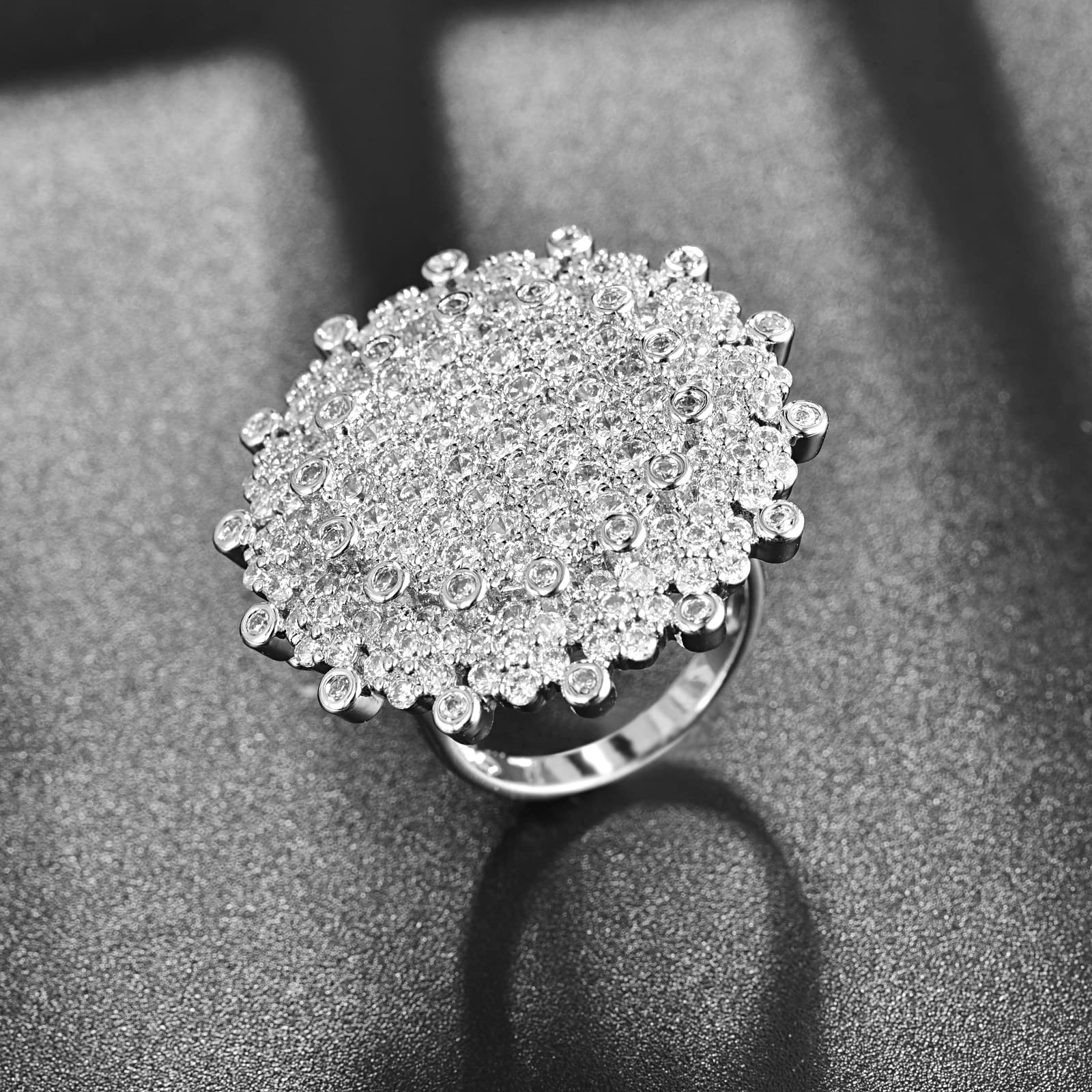Cubic Zirconia Rings 14K Gold Plated Luxury Diamond Ring Statement Cocktail Rings for Women (Silver, 7)