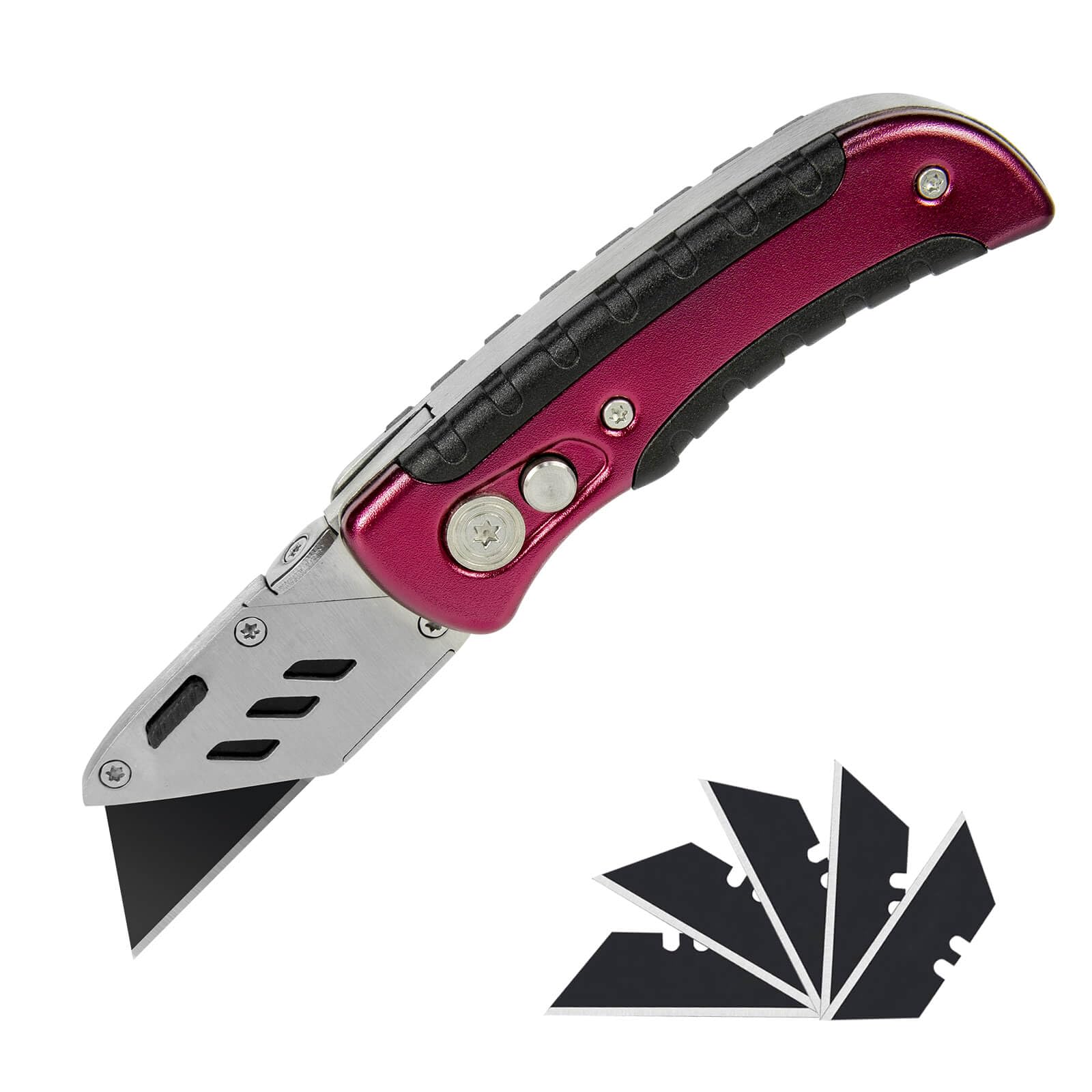 Folding Utility Knife/Box Cutter/Work Knife+5 Extra Replaceable SK5 Anti-rust Blades+ Nylon Pouch