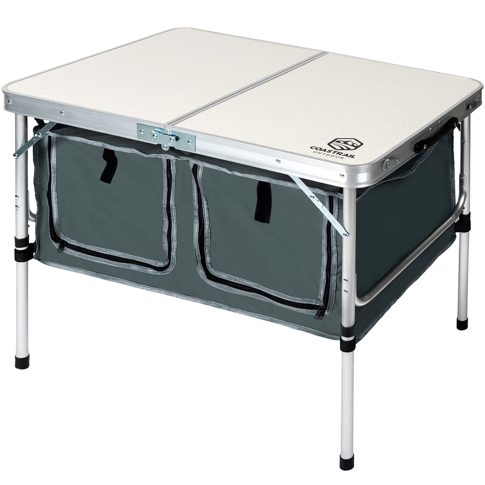 Coastrail Outdoor Folding Camping Table with Storage Height Adjustable Portable Lightweight Camping Table for Party, BBQ, Backyards and Picnic, White, 36 inch X 24 inch X 28 inch