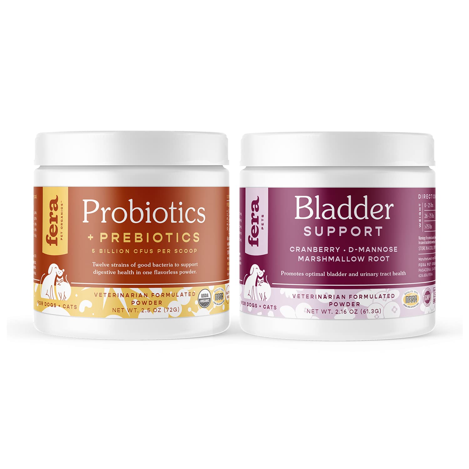 Fera Pets Probiotics and Bladder Support Bundle for Dogs and Cats â All Natural Probiotics Powder with 5 Billions CFUs per Scoop â Kidney and Urinary Tract Health, Immune Antioxidant Supplement