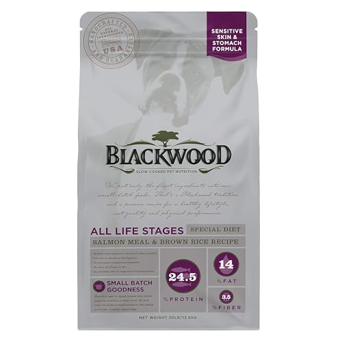 Blackwood Special Diet All Life Stages Dry Dog Food, 30Lb., Salmon Meal & Brown Rice Recipe, Sensitive Skin and Stomach, Grain Free Dog Food