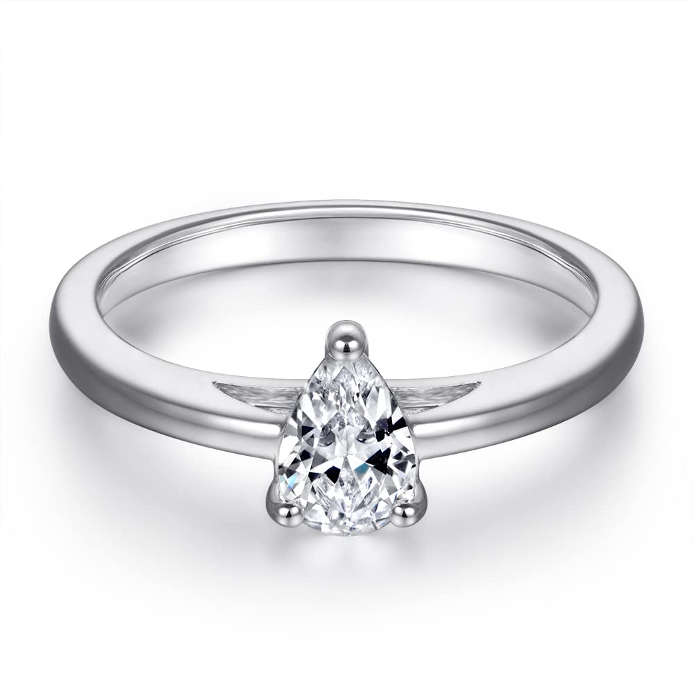 Blocaci Pear Cut Engagement Rings for Women 1 Carat Solitaire Moissanite Rings 925 Sterling Silver 10K 14K 18K Gold with Text Engraving (10K Gold)