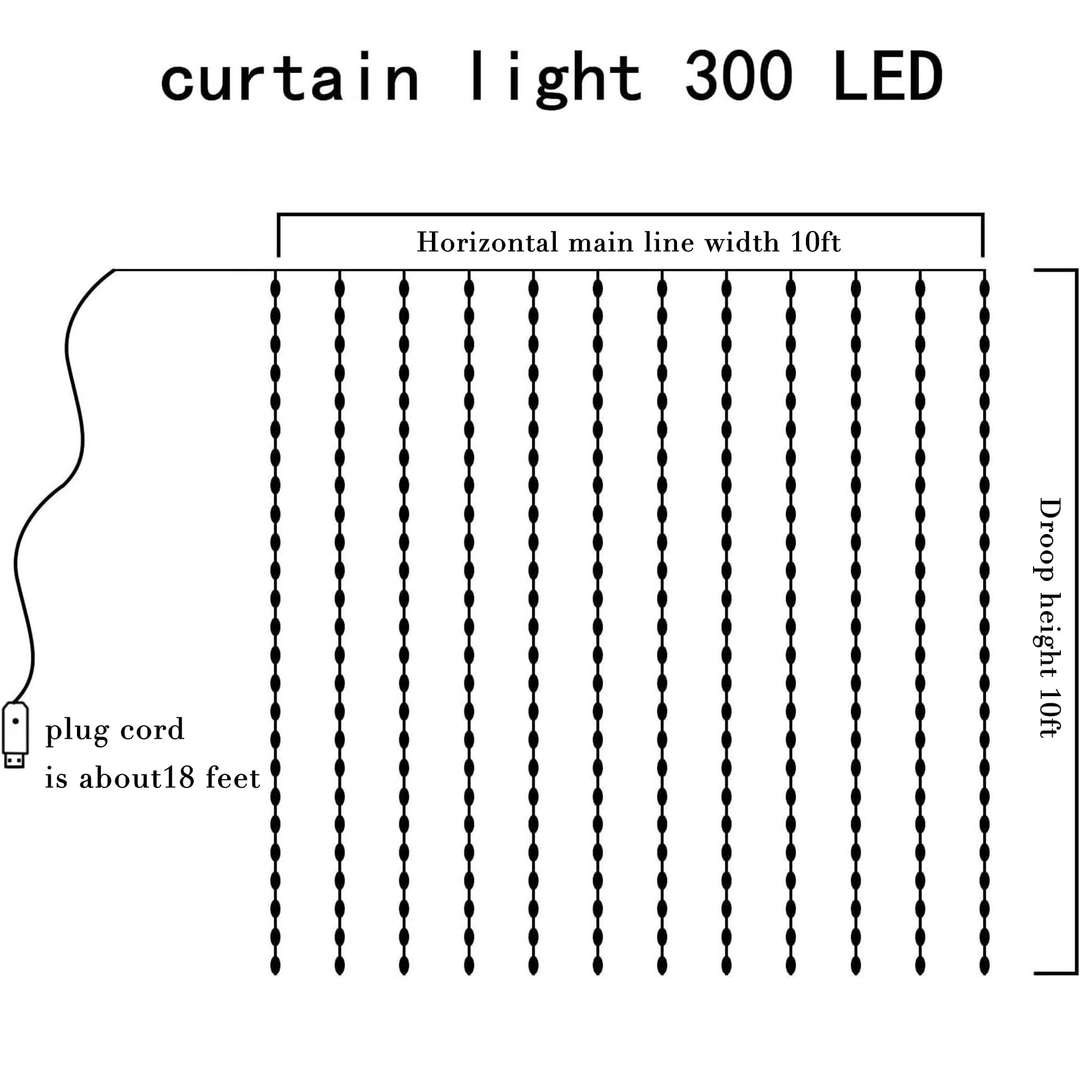 YAQIMIYA 300 LED Fairy Curtain Lights Plug in 10x10FT,8 Modes Window Wall Hanging Curtain String Lights for Bedroom Wedding Party Indoor Outdoor Decoration (Warm White)