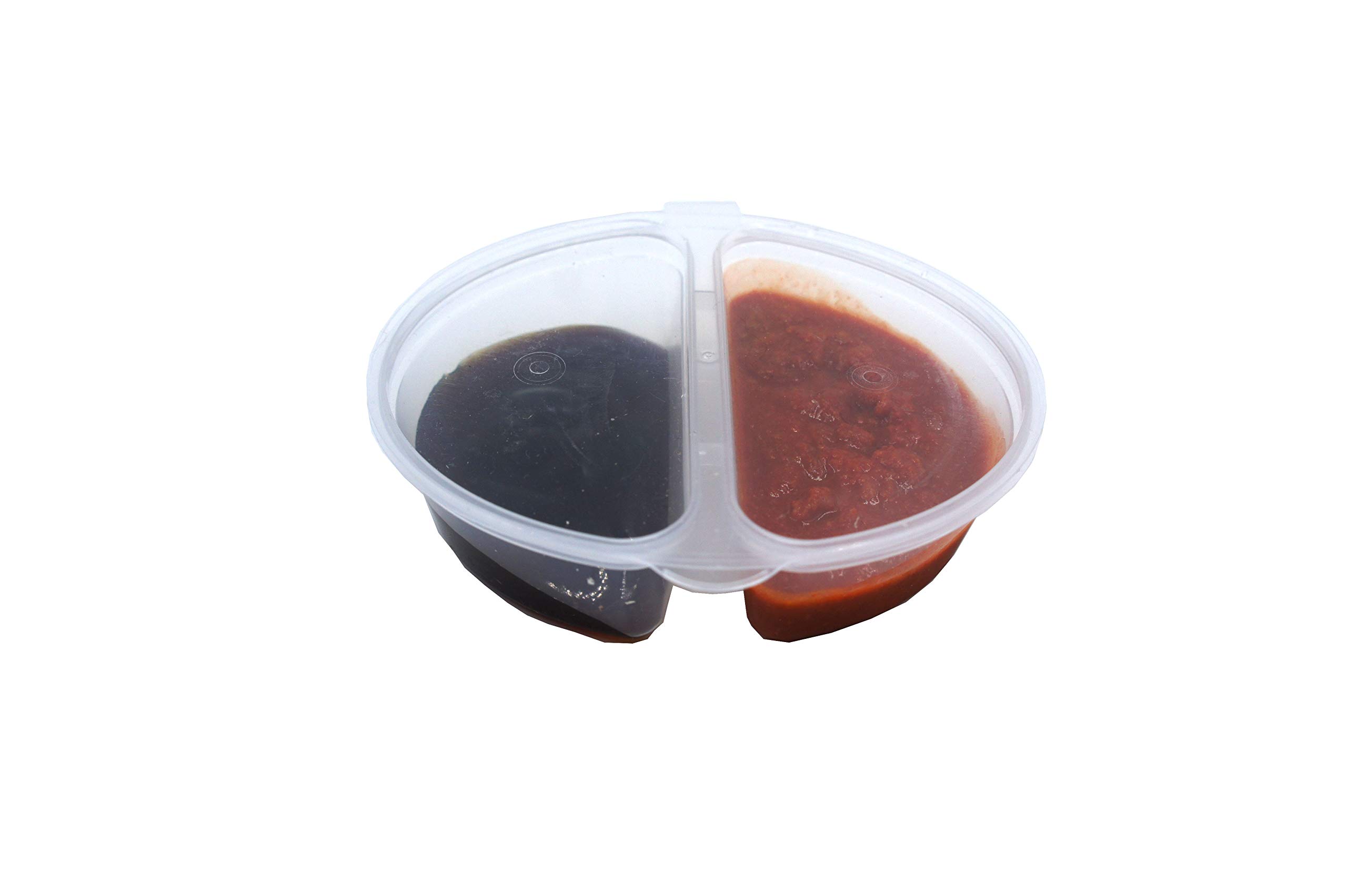 Disposable Two-Compartment Salad Dressing and Condiment Containers with Hinged Llid, (pack of 30,4oz), Perfect for to-go Sauce, Sampling, Travel Snack