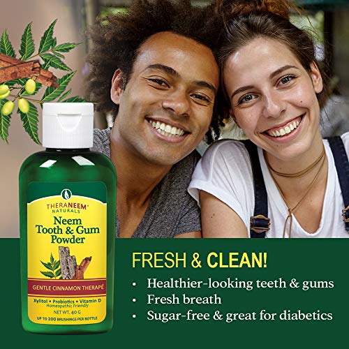 TheraNeem Tooth and Gum Powder | Supports Healthy Teeth/Gums with Probiotics, Vitamin D | Cinnamon | 40 Grams, 200 Uses