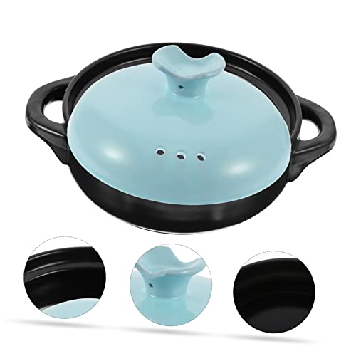 HEMOTON Ceramic Clay Pot Korean Clay Pot Stockpot with Lid Chafing Dishes with Lids Ceramic Stew Pot Oven Pot Sizzling Hot Pot Ceramic Cooking Pots Casserole Kitchen Stew Pot Blue Gas Food