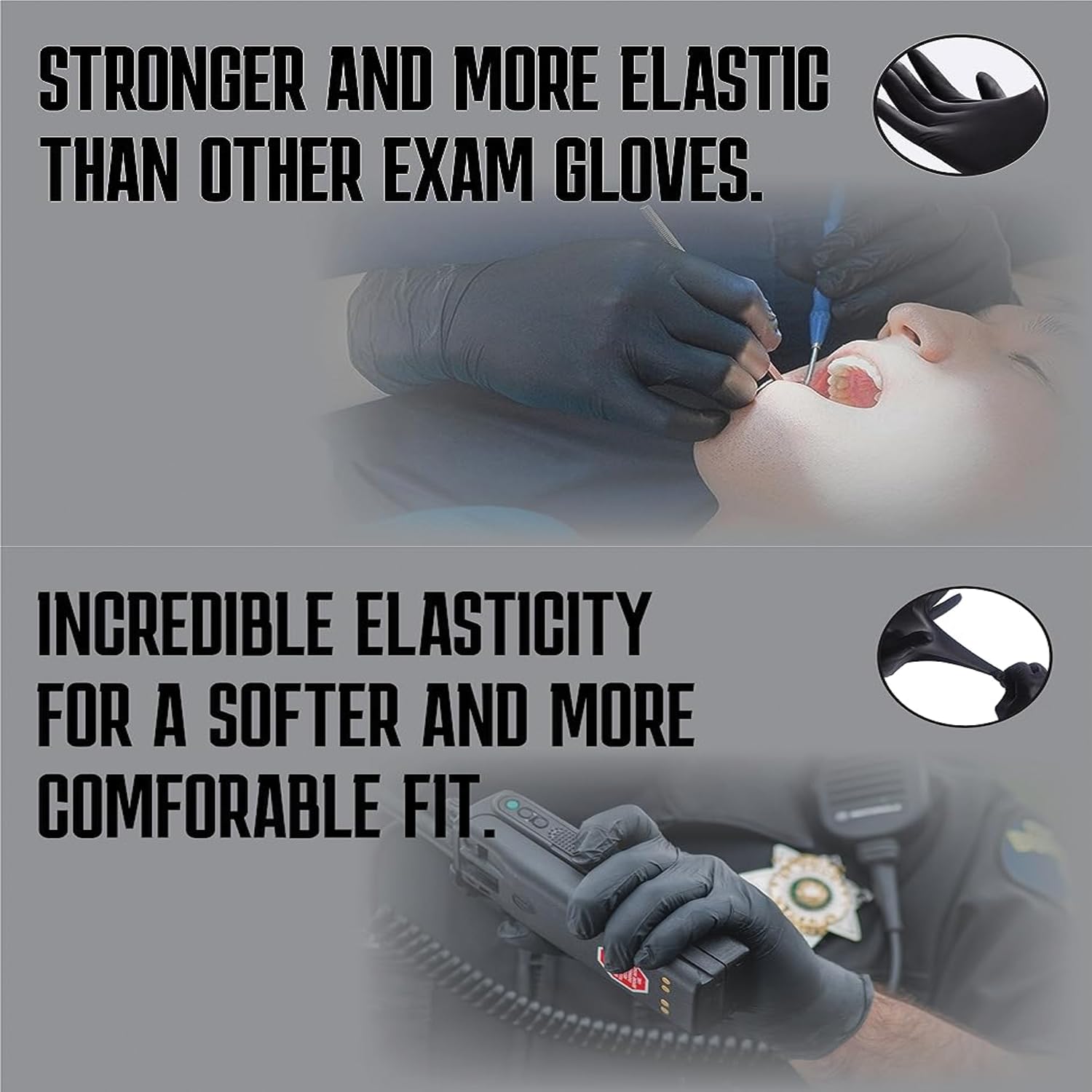 Blackwork Latex Exam Gloves -100ct Box- 6mil, Black, textured (1, Large)