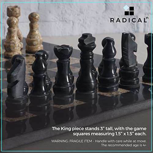 RADICALn 15 Inches Large Handmade Black and Fossil Coral Weighted Marble Full Chess Game Set Staunton and Ambassador Gift Style Marble Tournament Chess Sets