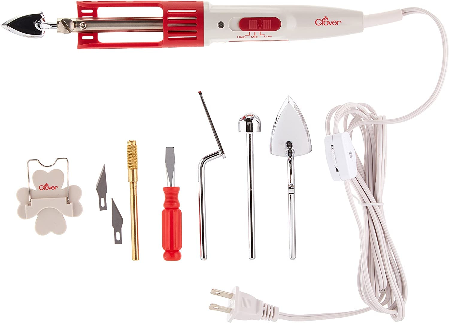 Clover Mini Iron II "The Adapter Set" with 5 Interchangeable Tips and Hot Hem Ruler Bundle for Sewing, Press Ironing, Quilting & Floral & Paper Crafting