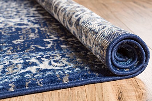 Well Woven Coverly Blue & Beige Vintage Medallion Traditional Persian Oriental Area Rug 5 x 7 (5'3" x 7'3") Neutral Modern Shabby Chic Thick Soft Plush Shed Free
