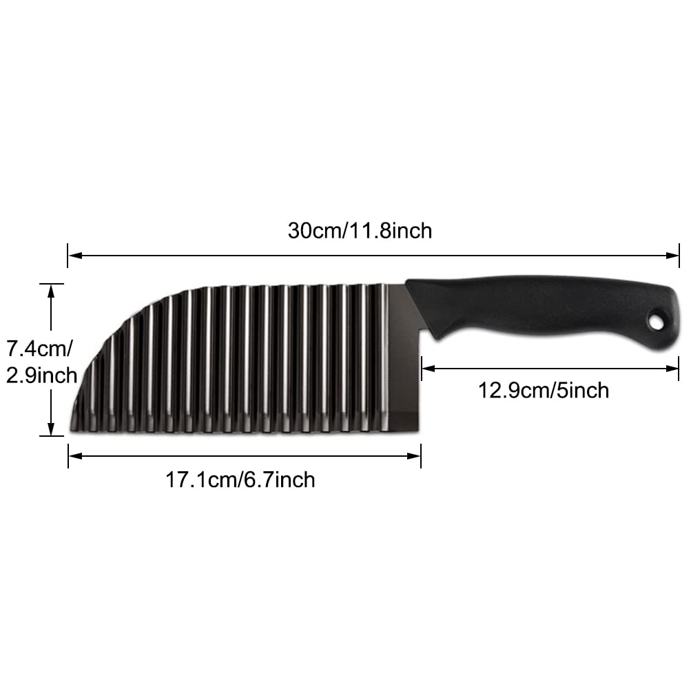 Crinkle Cutter Vegetable Stainless Steel Deeper Crinkle Slicer Sharp Blade with Hang Hole Wavy French Fries Chopper for Potato, Carrot, Etc (Black)