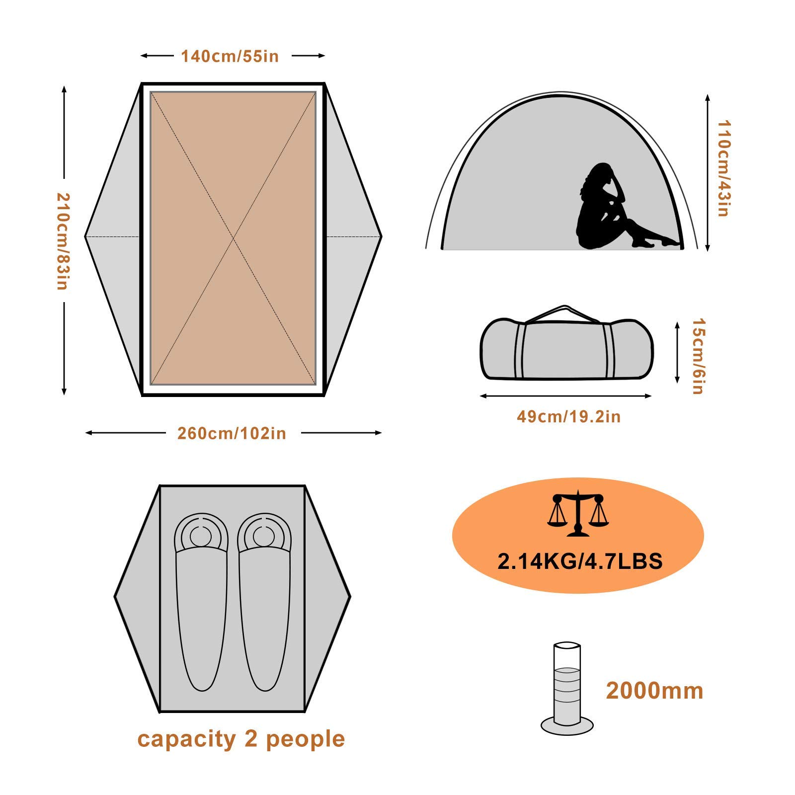 BISINNA 2 Person Camping Tent Lightweight Backpacking Tent Waterproof Windproof Two Doors Easy Setup Double Layer Outdoor Tents for Family Camping Hunting Hiking Mountaineering Travel