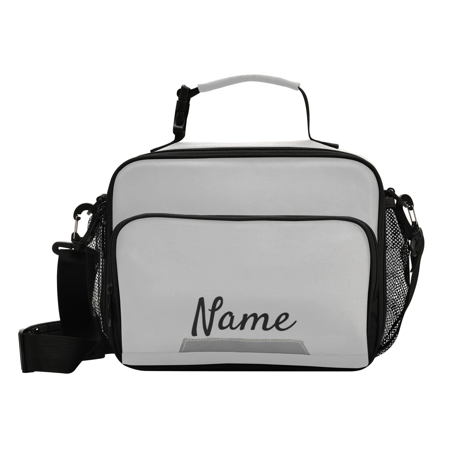 Custom Grey Kids Lunch Bag personalized your name Insulated Lunch Bags Reusable Lunch Box Lunch Tote Bag for School Office Work Picnic