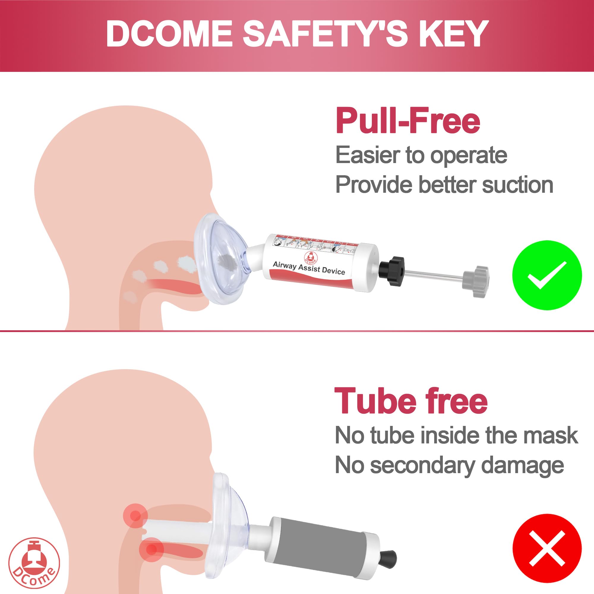 DCome 1 Pack Child Removal Device for Removing Obstructed Objects, Portable Device for Toddlers and Kids, Safe and Effective Infant First Aid Kit, Easy to Use, Equipped with Different Size Masks