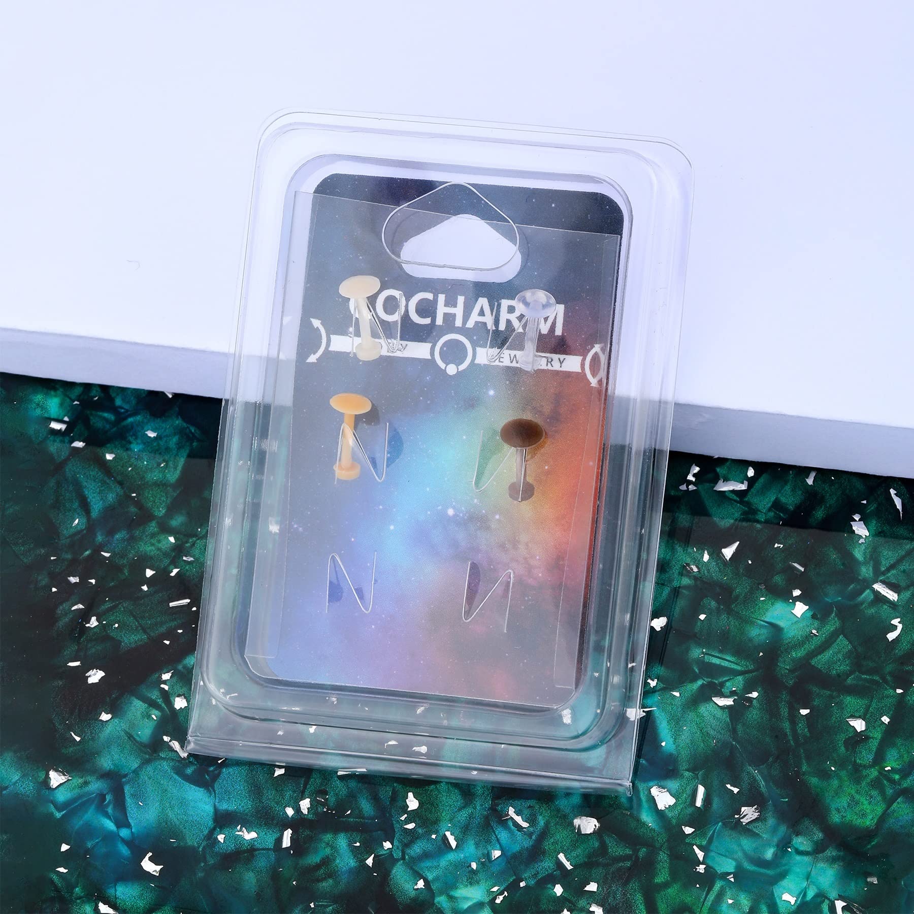 COCHARM 4PCS 16G Clear Lip Labret Piercing Retainers Flexible Bioflex Monroe Medusa Piercing Retainer Acrylic 8mm Lip Labret Studs