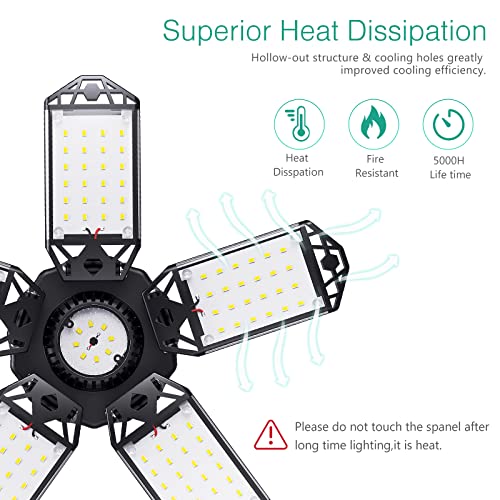 ORIA LED Garage Lights, LED Garage Ceiling Light, 120W Ultra Bright LED Shop Light with 5 Adjustable Panels,10000LM 6000K E26/27 Garage Light for Garages, Warehouses, Workshops, Basements, 2 Pack