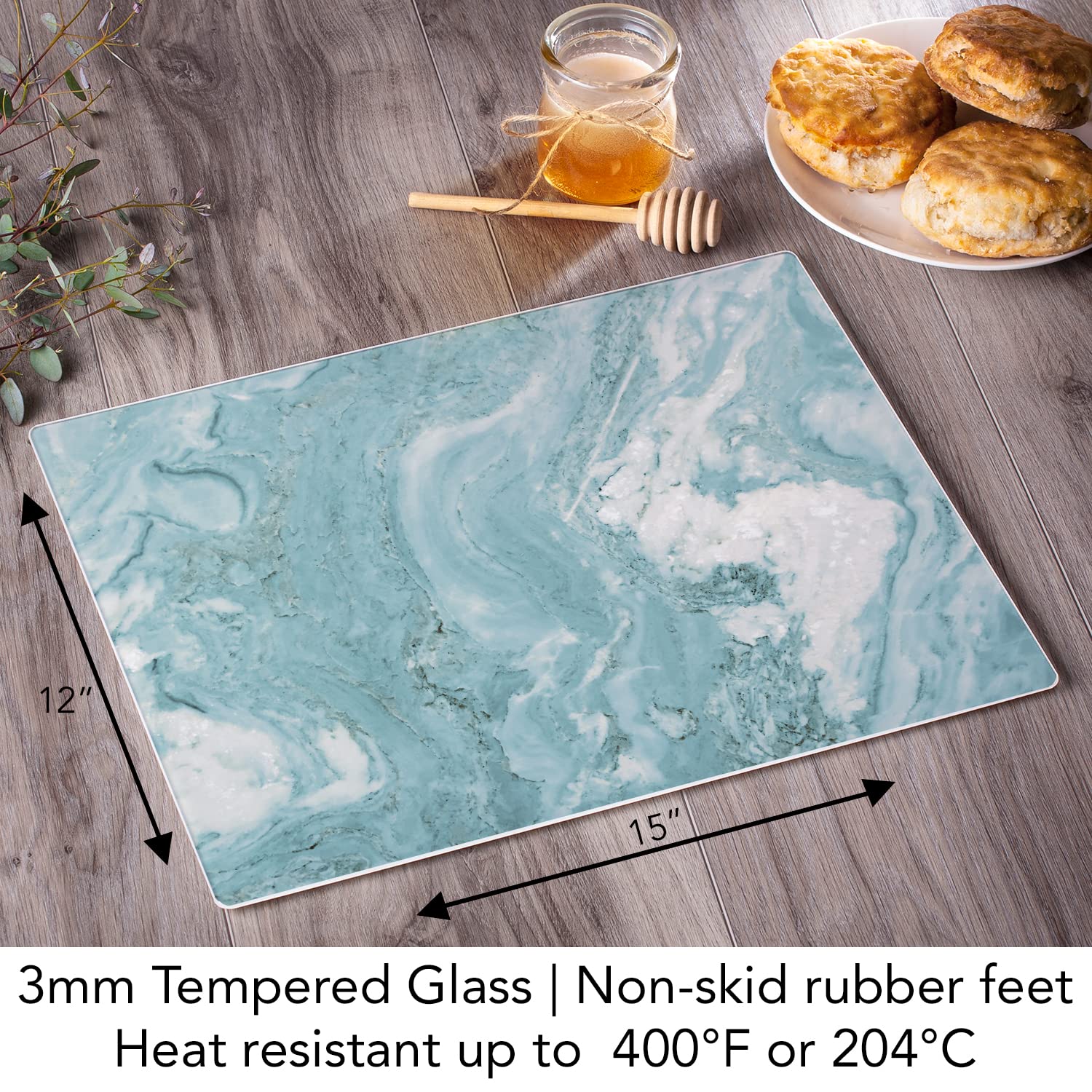 CounterArt Teal Quartz Design 3mm Heat Tolerant Tempered Glass Cutting Board 15β x 12β Manufactured in the USA Dishwasher Safe
