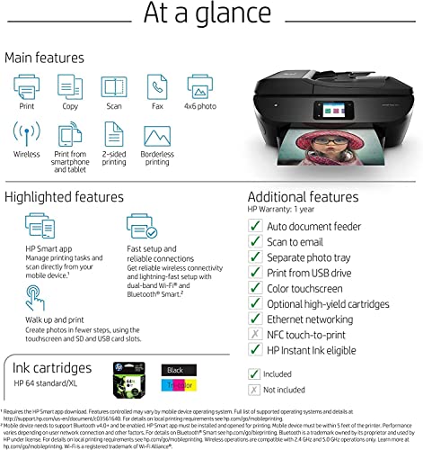 HP Envy Photo 78-55 All-in-One Wireless Color Inkjet Printer - Black -Print Copy Scan Fax - 15 ppm, 4800 x 1200 dpi, 2.65" Touchscreen CGD, 35-Page ADF, Auto 2-Sided Printing, Ethernet, WiFi