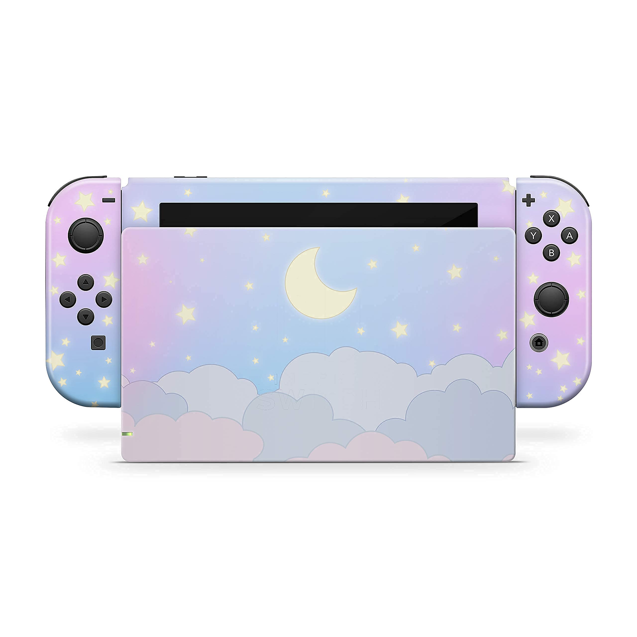 Tacky design Bundle Clouds Skin for Nintendo Switch & Clouds Skin for Pro Controller Set, Pastel Starry Blue Sky Vinyl 3m Stickers Moon Full wrap Cover