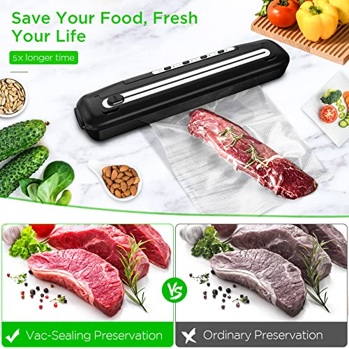 Vacuum Sealer Food Vacuum Sealer Machine with Built-in Cutter,One-Touch Automatic Food Sealer with External Vacuum System for Storage Both Dry and Moist Foods, Vacuum Bags Included