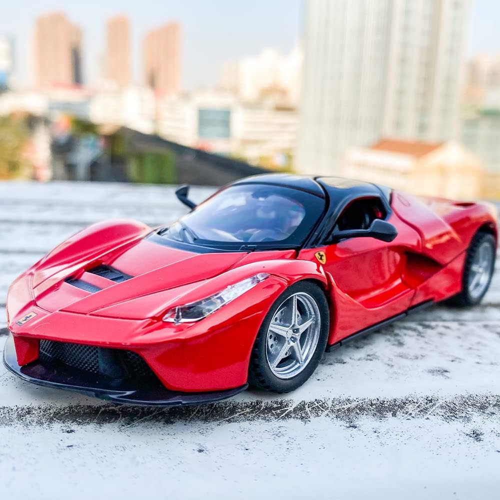 WAKAKAC 1/32 Ferrari Race Model Car and LaFerrari Toy Car, Pull Back Vehicle Alloy Diecast Model, Openable Doors, Collectible Gift Cars for Kids Ages 3-8 (Red)