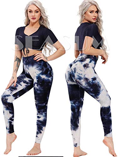 SEASUM Women's High Waist Yoga Pants Tummy Control Slimming Booty Leggings Workout Running Butt Lift Tights S