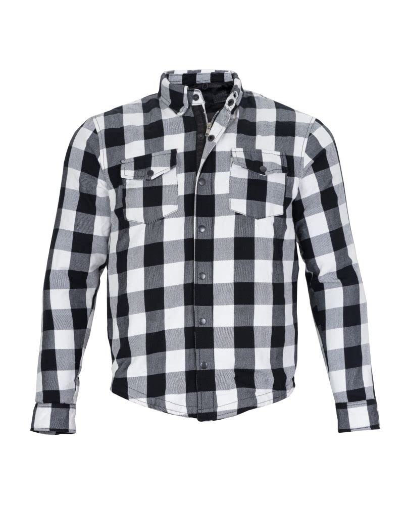 Bikers Place Mens Motorcycle Lightweight Waterproof CE armor Blk/White Checkered Flannel Riding Jacket Shirt (XL, Blk/White) (SH13)