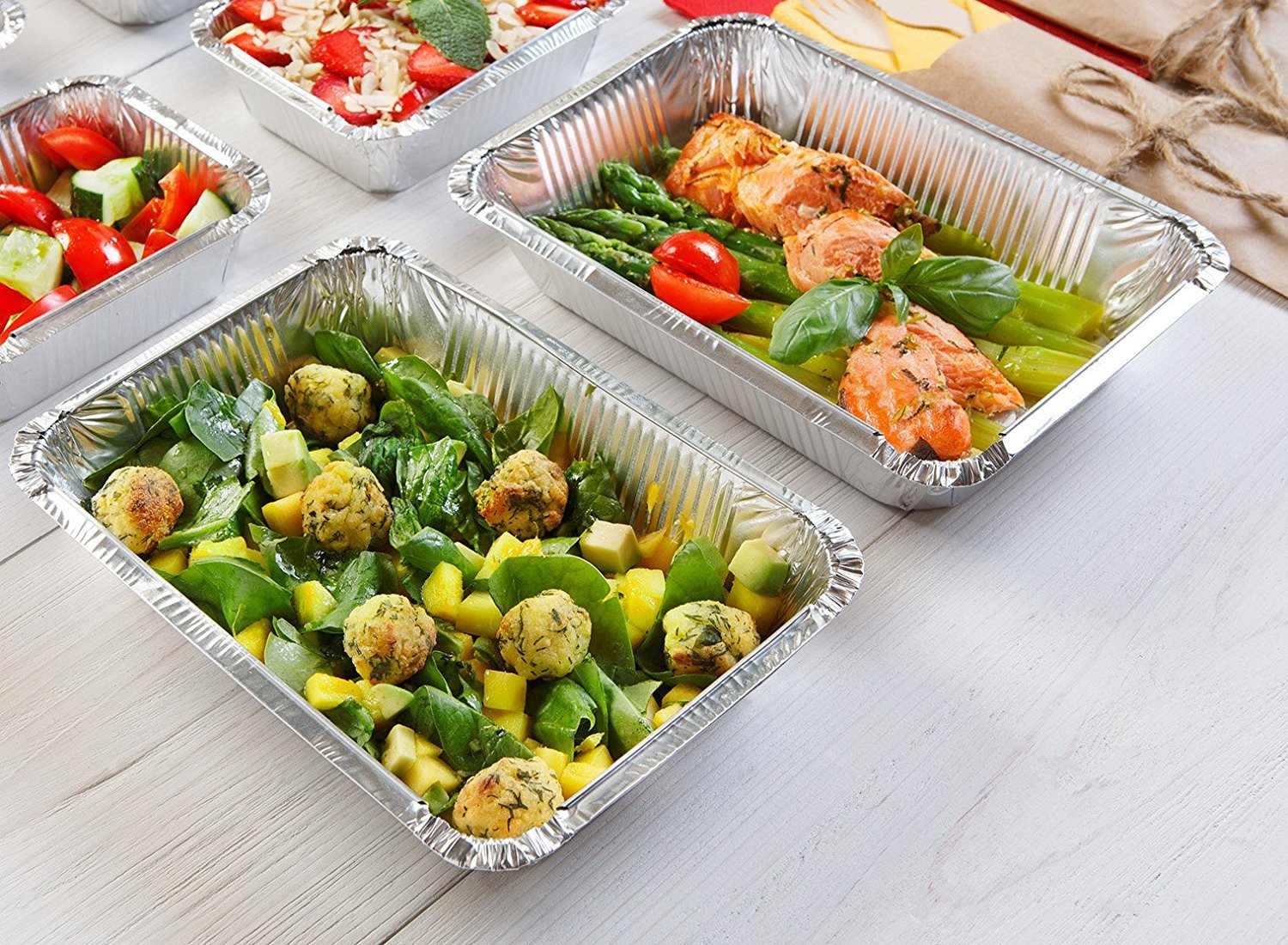 DCS Deals 50-Pack Heavy Duty Disposable Aluminum Oblong Foil Pans with Lid Covers | 100% Recyclable Tin Food Storage Tray | Extra-Sturdy Containers for Cooking, Baking,- 2.25lb