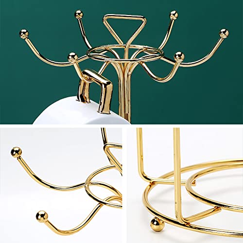 oAutoSjy Iron Coffee Cup Holder Gold Mug Holder with Hook & Handle Coffee Mug Rack Dishes Organizer Mug and Saucer Display Rack Wrought Iron Mug Drainer Storage Drying Rack for Counter Kitchen Office