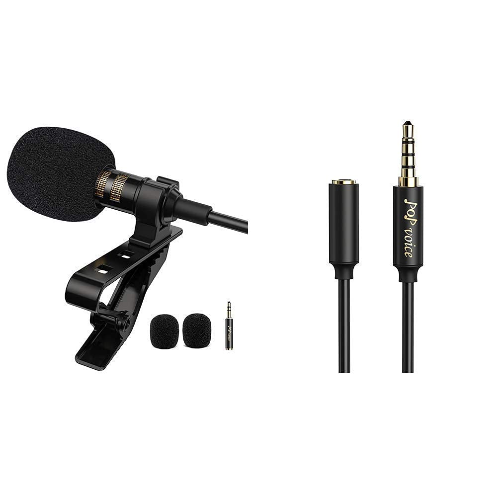 PoP voice Professional Lavalier Microphone with 8 Feet Extension Cable for iPhone PC Mac YouTube Interview Video