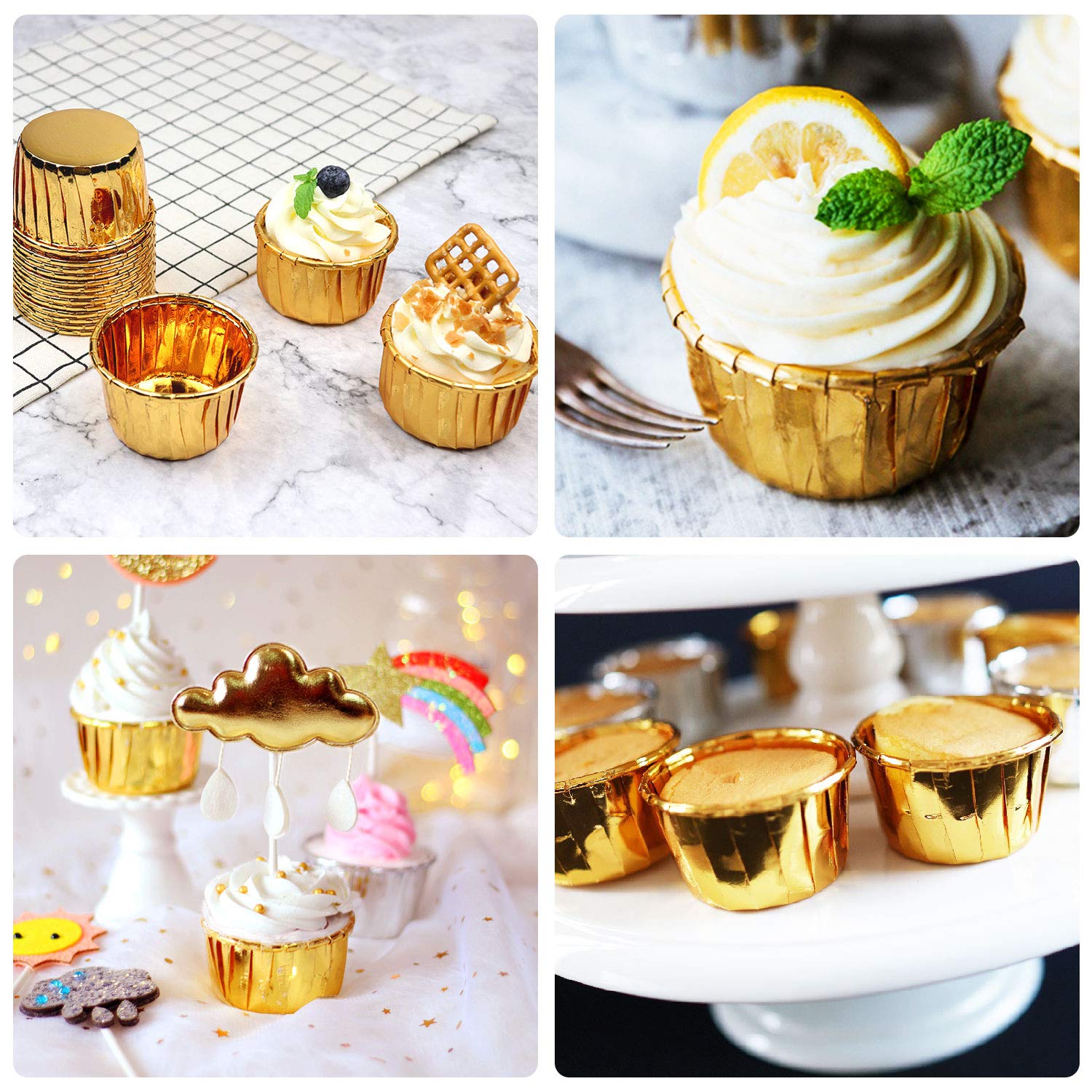EUSOAR Gold Cupcake Cups, 3.5 Oz 50pcs Disposable Foil Muffin Liners, Gold Cupcake Baking Cups, Ramekin Aluminum Cupcake Tip Pan Ramekin Holders, Little Baking Cups