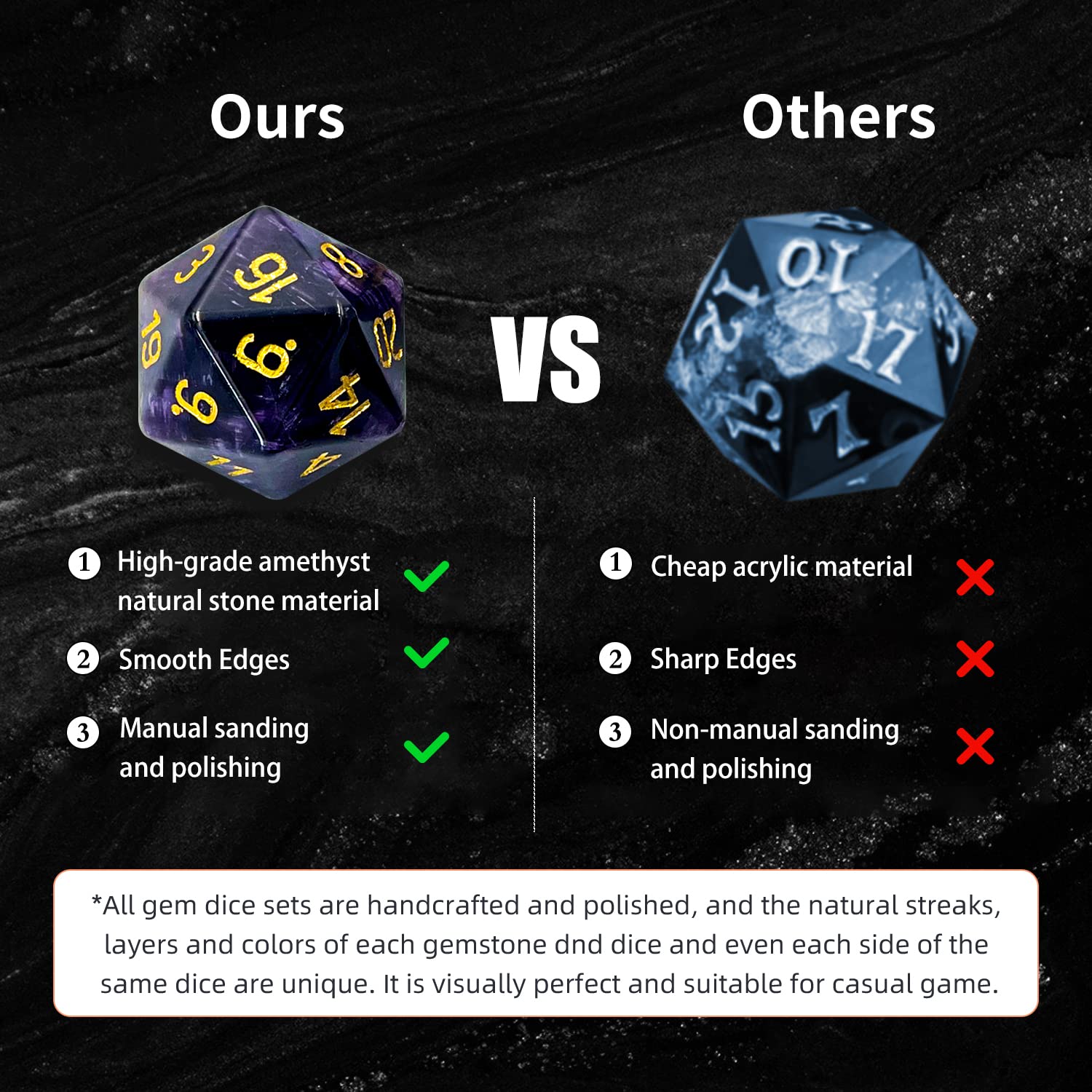 TAMYUN 7 Pieces DND Dice Set Amethyst Natural Gemstone Dice D4 D6 D8 D10 D00 D12 D20 and Dice Bag RPG Polyhedral Dungeons and Dragons Dice Toys