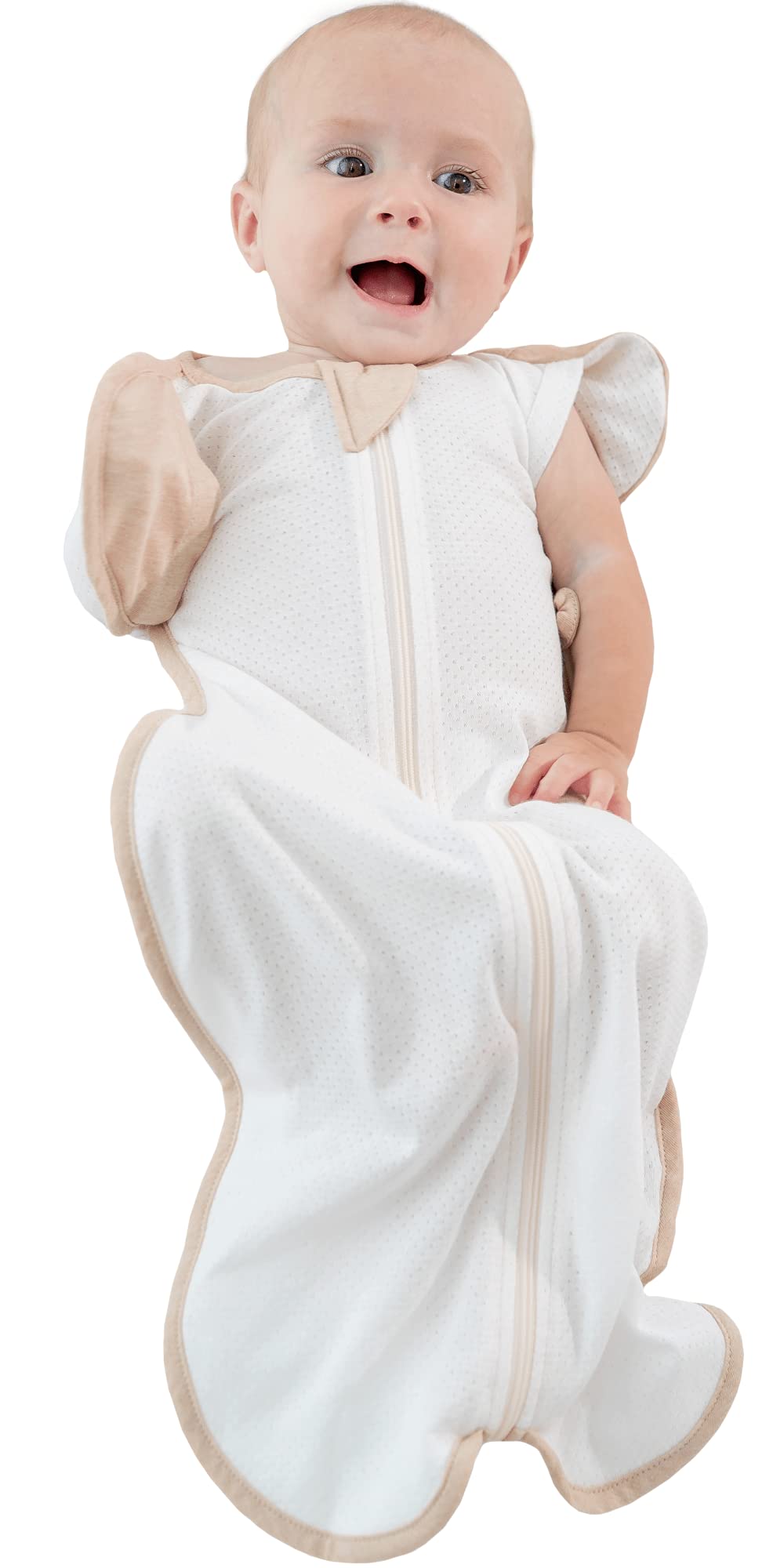 CCOCCOZAM Swaddle, 100% Organic, Air mesh, White, Large, 6-12 momths, 19-26 lbs, Transition Baby Sleep Sack Allow Your Baby to Sleep in a Preferred up-arm Position, Designed for Free Hand Movement