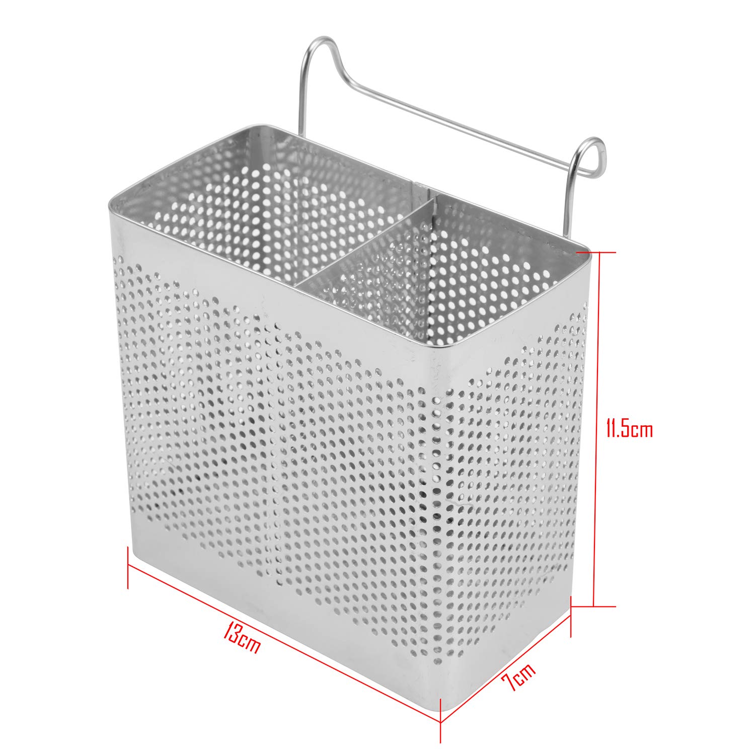 Cutlery Holder, Stainless Steel Drying with Hooks Square Storage Stand Holder for Spoon Case Organizerzer Sink Basket, Kitchen Utensils Chopsticks fork Holder Drying Rack Basket (two Compartments)