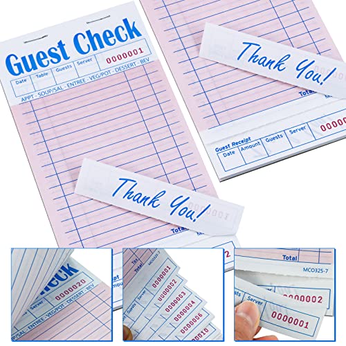 Rcybeo Guest Check Pads (15 Pack) Numbered Server Note Pads, Waitress Order Notepad, Food Receipt Book, 50 Checks Per Pad-Total 750 Restaurant Checks, Waitress Accessories