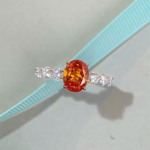 Bijoux Central Oval Simulated Orange Mexican Fire Opal and Round Cz Ring Sterling Silver