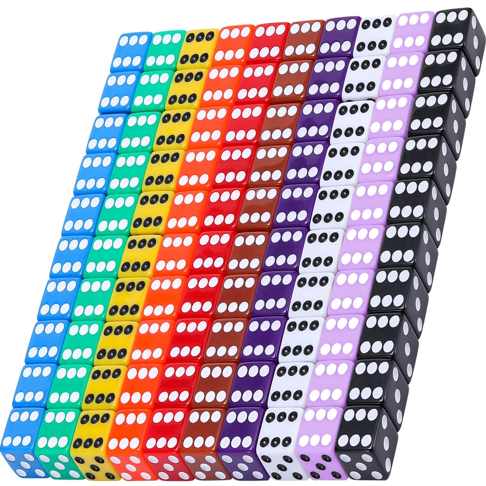 Blulu 6-Sided Games Dice Set, Colored Dice with Black Velvet Pouches for Playing Games, Like Board Games, Dice Games, Math Games, Party Favors and More (100 Pieces Rainbow Color, 16 mm)