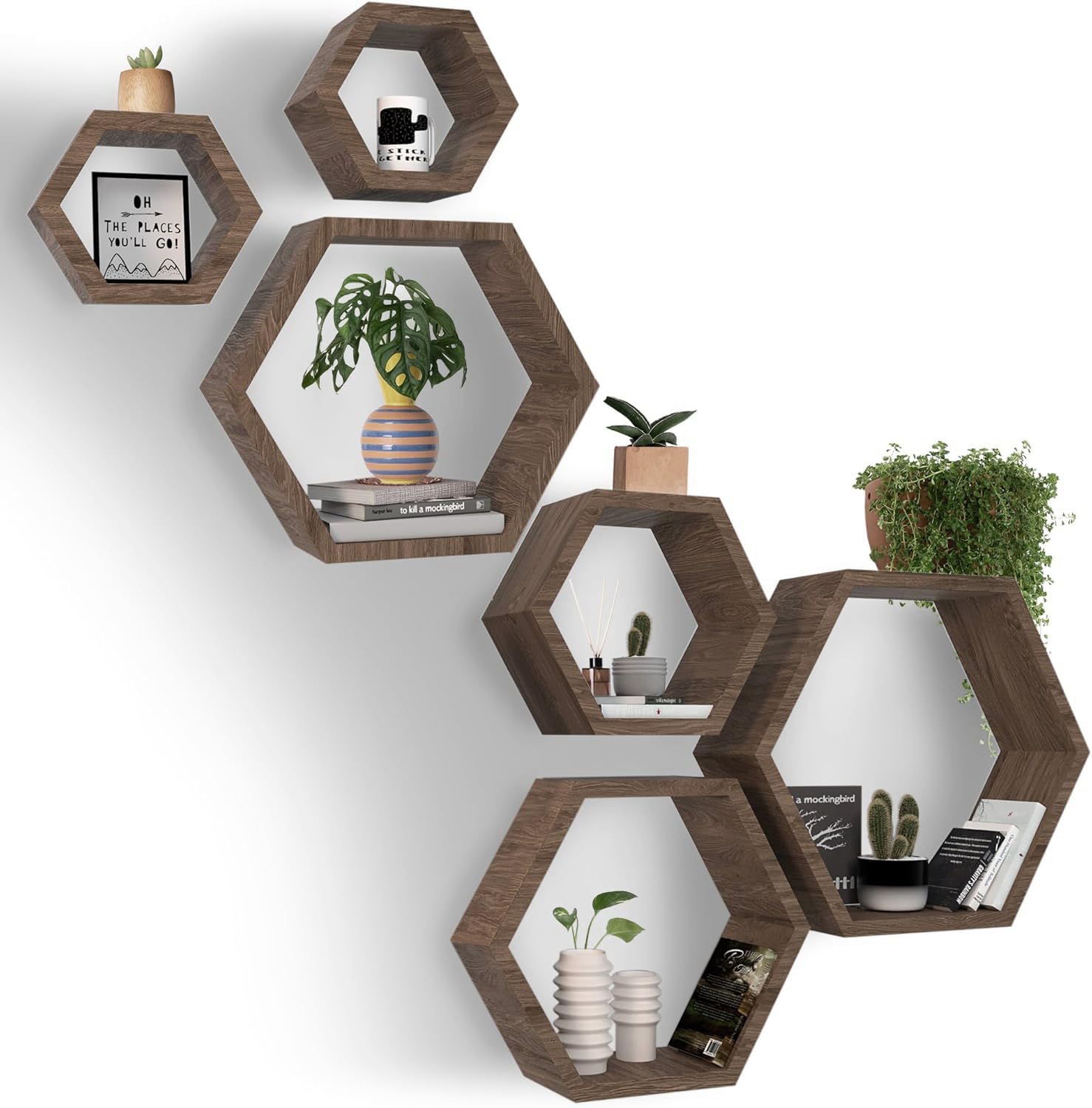 Hexagon Floating Shelves Set Of 6 Honeycomb Shelves, Hexagon Floating Shelves For Wall Black Hexagon Geometric Floating Shelve Large Hexagon Shelves Wood Geometric Shelf Octagon Shelves For Wall Décor