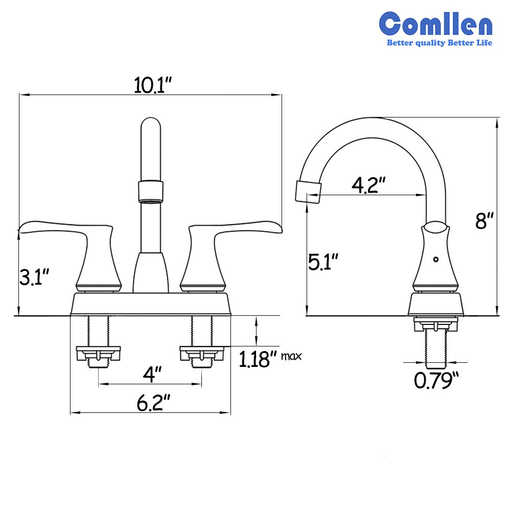 Comllen Black Bathroom Faucet, Modern Centerset 4 Inch 2 Handle 360°Swivel Spout Lead-Free Matte Black Bathroom Sink Faucet, 3 Hole Vanity Lavatory Faucet for Bathroom Sink