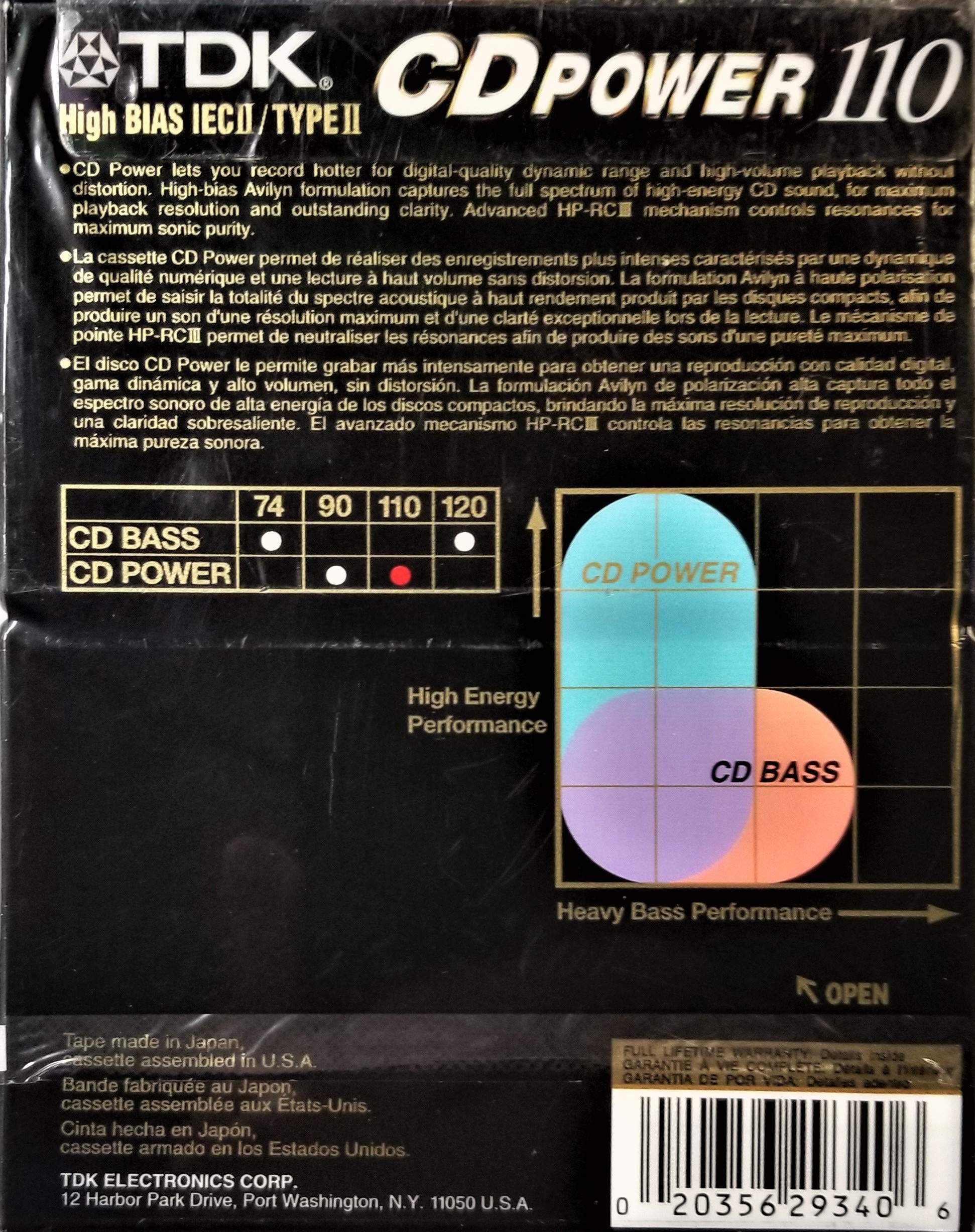 TDK CD Power 110 Cassette, 2pk High Bias Audio Cassette Tapes