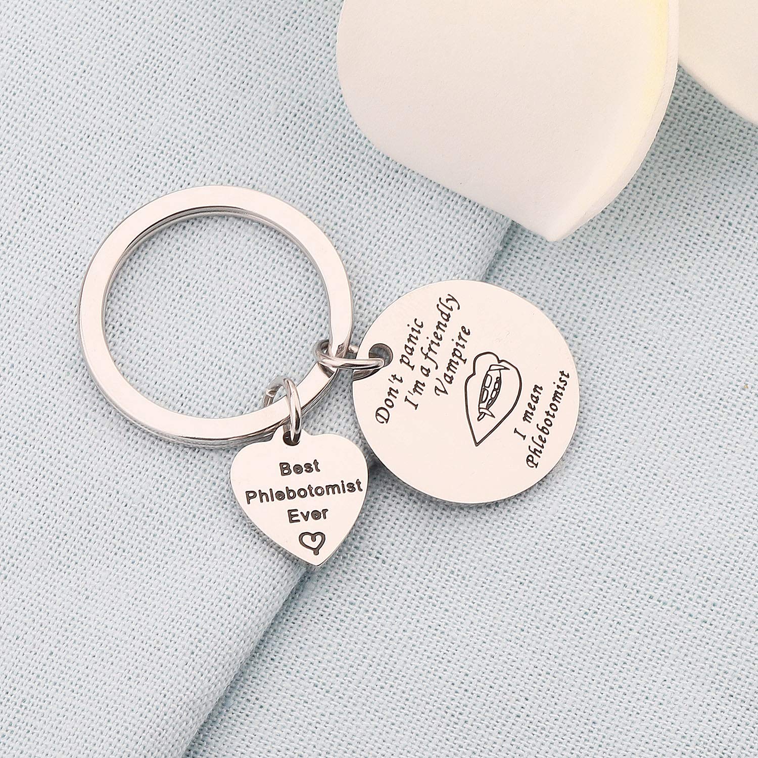 bobauna Best Phlebotomist Ever Keychain Don't Panic I'm A Friendly Vampire I Mean Phlebotomist Lab Tech Gift For Phlebotomist Nurse Phlebotomy Technician (phlebotomist keychain)