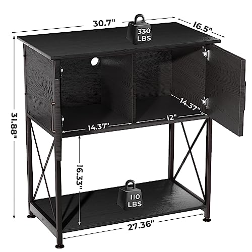 Herture 20-29 Gallon Aquarium Stand Metal Frame Fish Tank Stand with Cabinet Storage, for 20 Gallon Long Aquarium,30.7" L*16.5" W Tabletop,330LBS Capacity Black PG01YGB