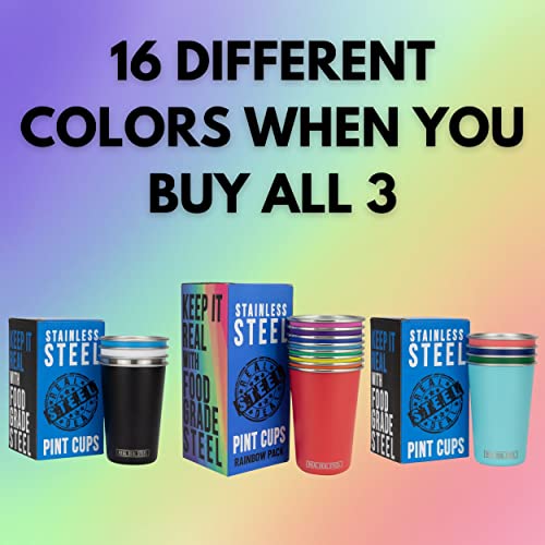 Real Deal Steel Party Pints: 16 oz Pint Cups, Stackable Tumblers, Eco Friendly Premium Metal Drinking Glasses