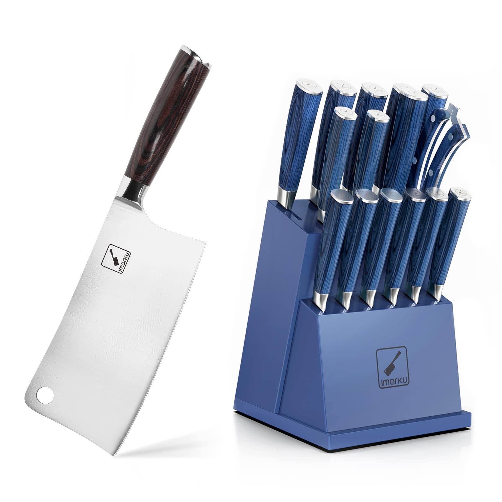 imarku 7 Inch Meat Cleaver & 16-Piece Kitchen Knife Set with Block