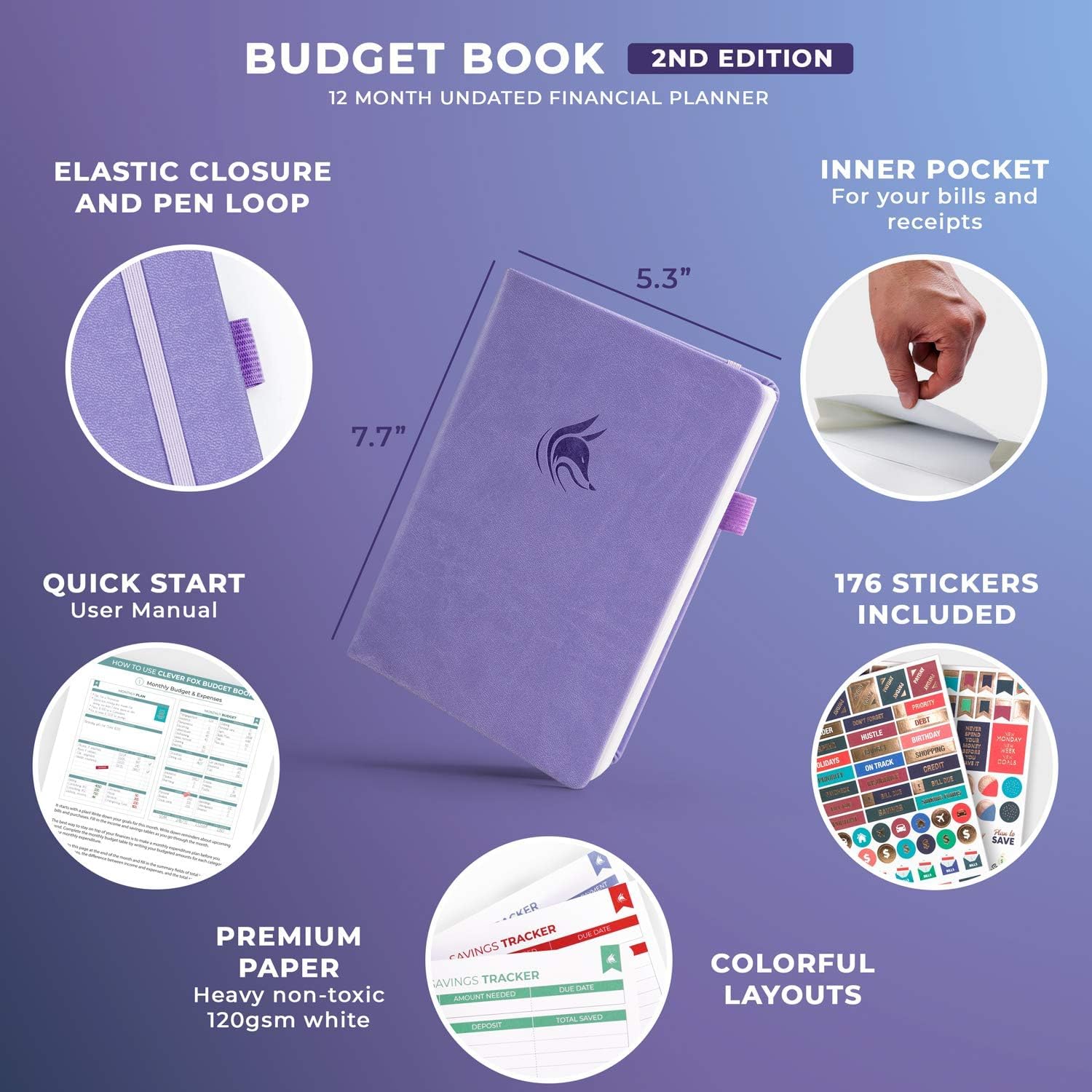 Clever Fox Budget Book 2.0 – Simple Budgeting Planner for Beginners – Financial Notebook with Money Spending, Debt & Bill Tracker (Lavender)