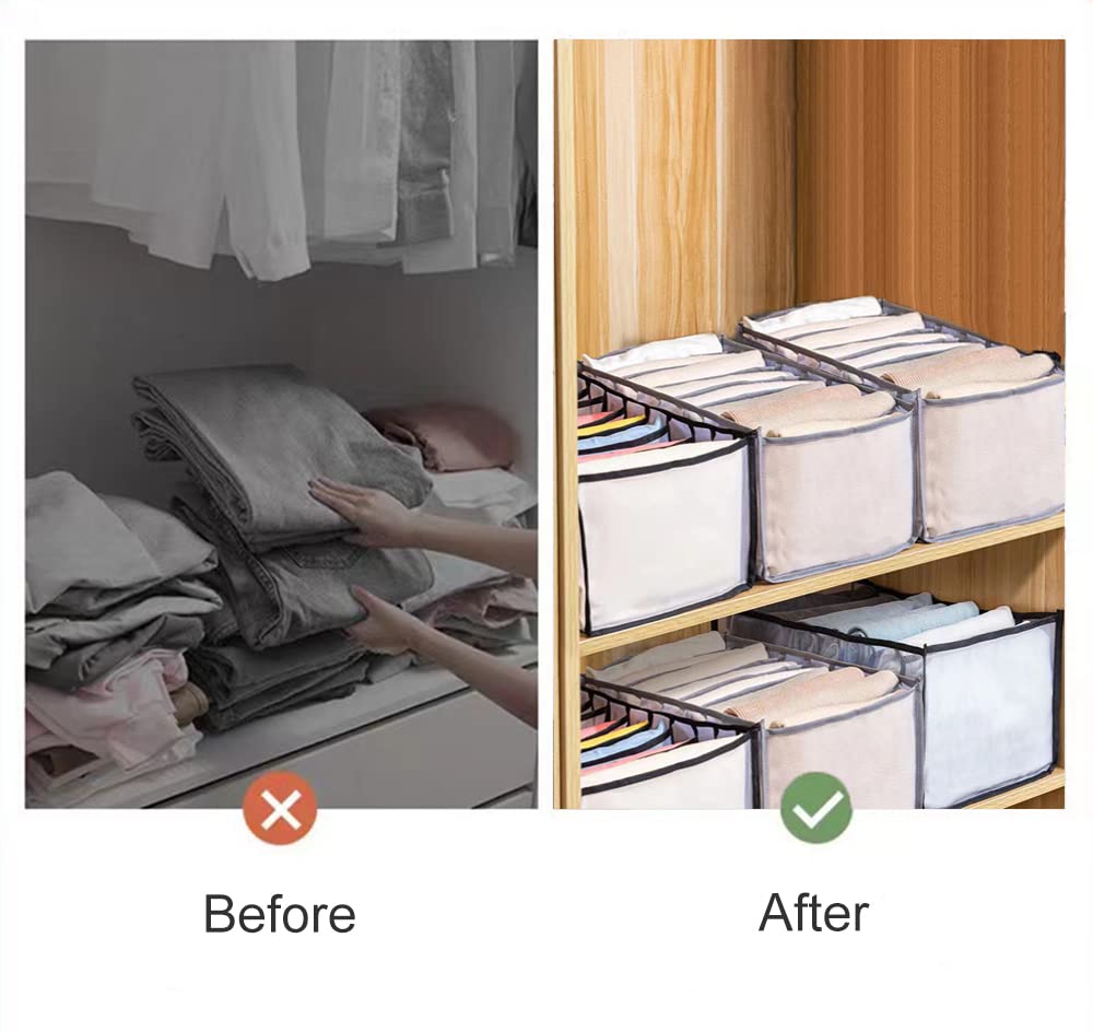 Wardrobe Clothes Organizer for Jeans, 7 Grids Clothes Drawer Organizers for Clothing, Pants Storage Organizer for Closets T-shirt,Legging,Skirts,Jeans,Kid Clothes (1 Pack Gray)