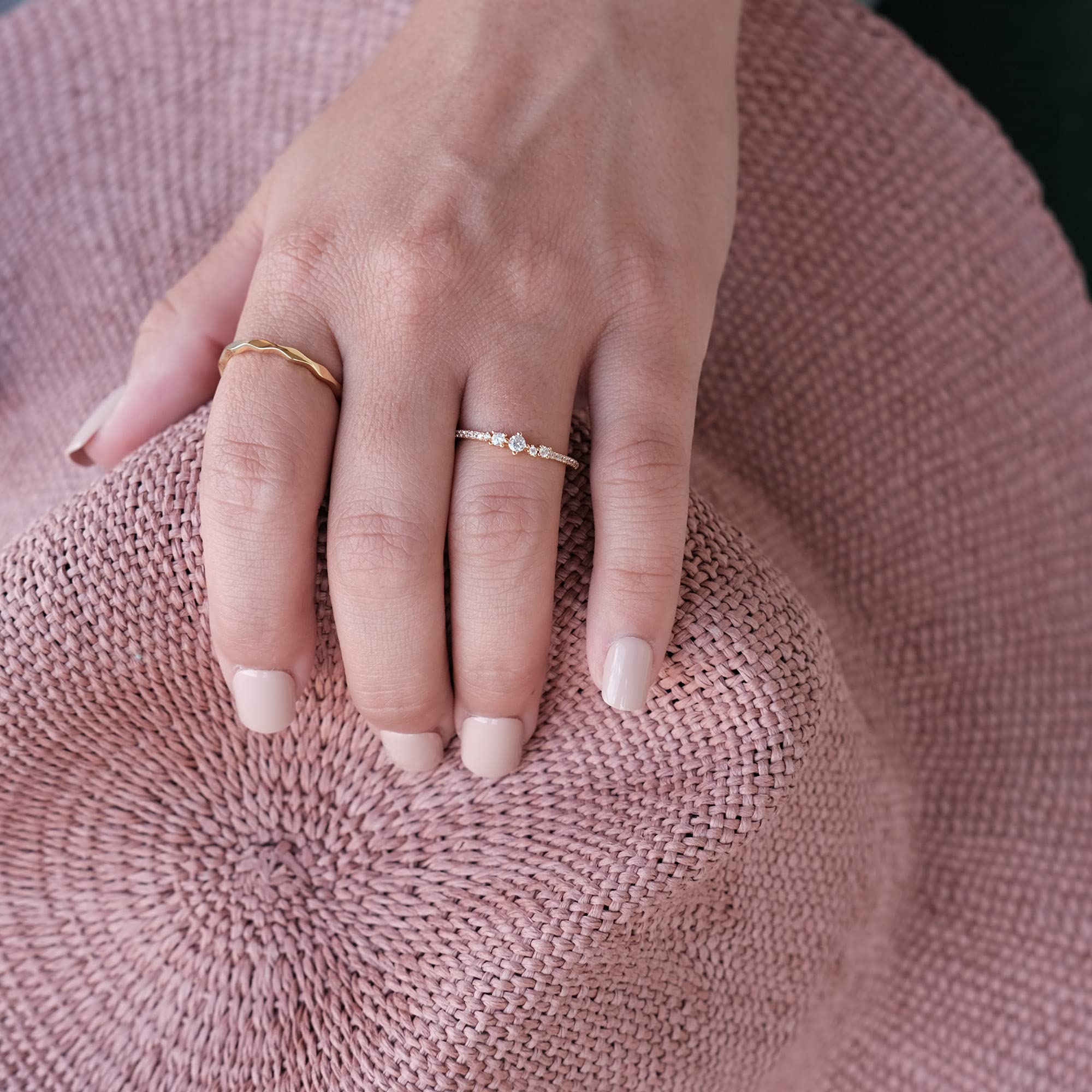 BLOSSOM & HUE Asymmetrical CZ Stacking Ring - Simulated Diamond in Rhodium Plated .925 Sterling Silver | Delicate Cluster Wedding Band